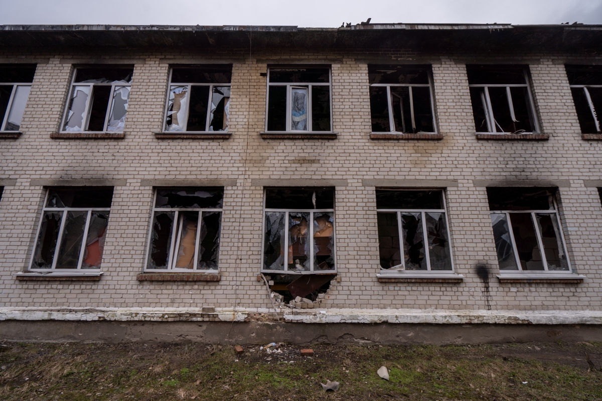 A school with broken windows. Bohdanivka, Kyiv region - PHOTOBANK